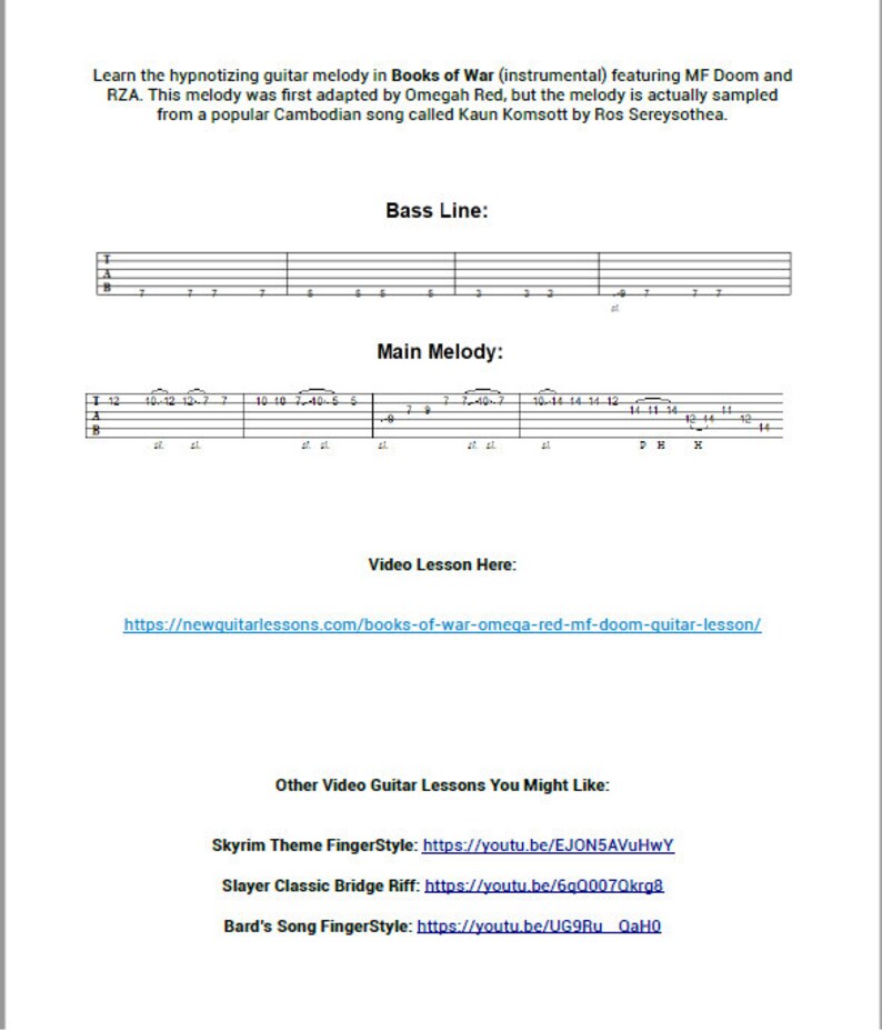 Books of War Guitar TAB - MF DOOM - Etsy