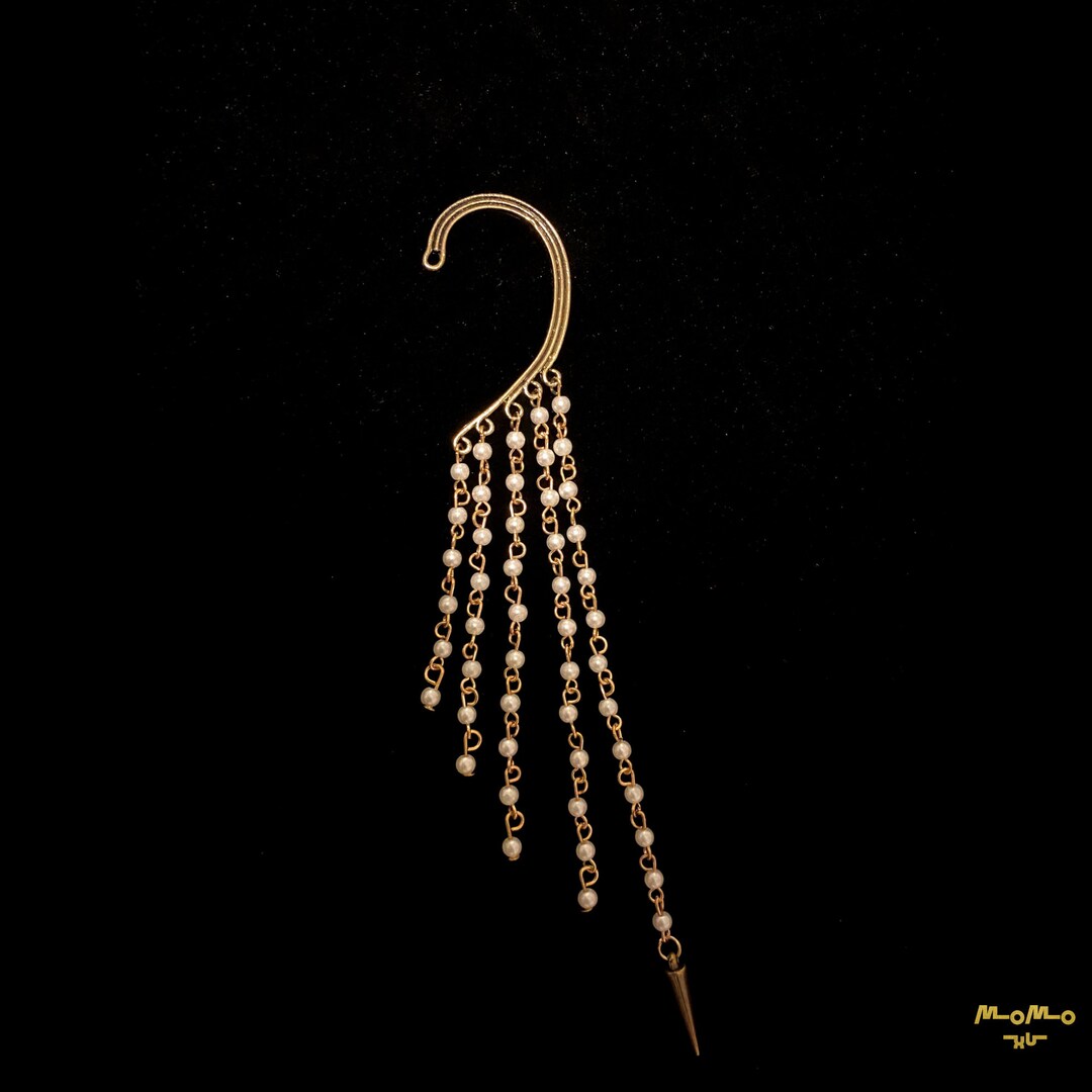 Boho Chic Long Chain Pearl Ear Cuff, No Piecing Needed, Ear Jewelry - Etsy