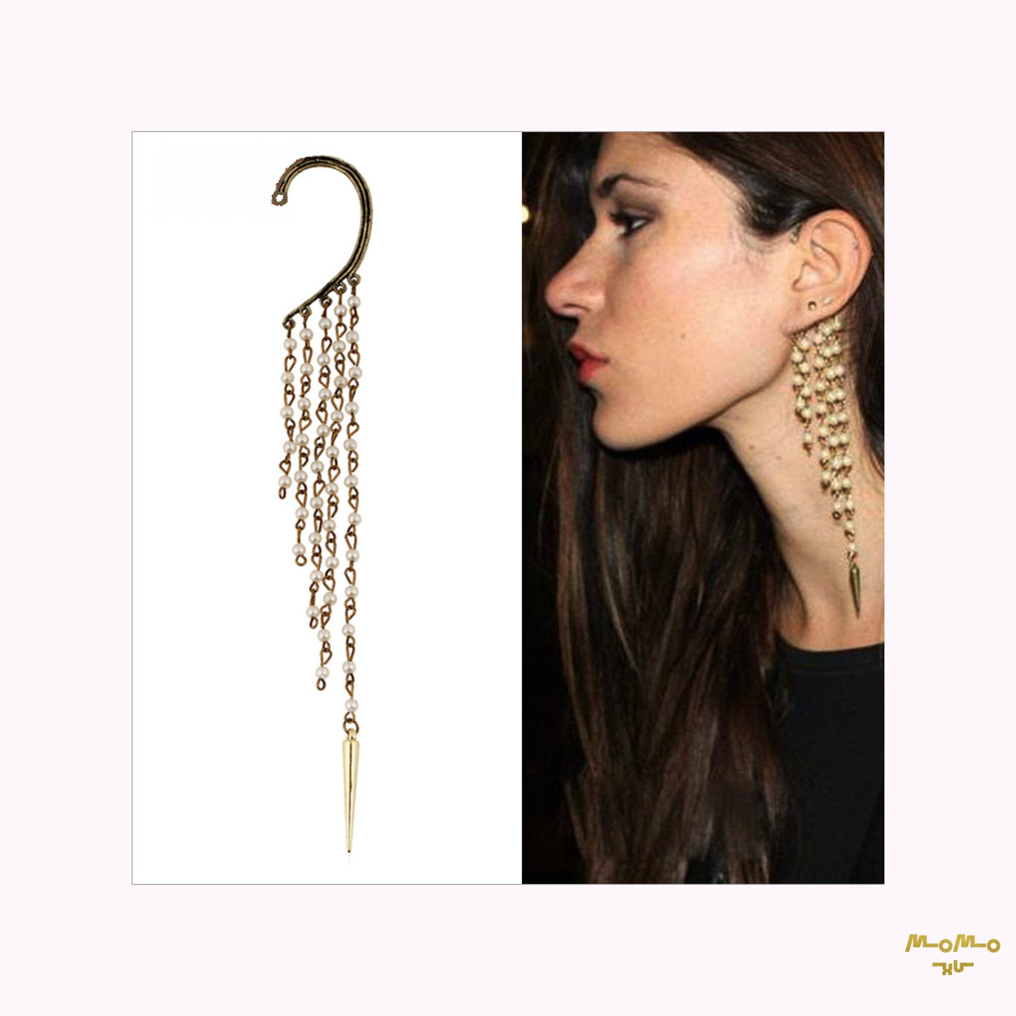 Boho Chic Long Chain Pearl Ear Cuff, No Piecing Needed, Ear Jewelry - Etsy