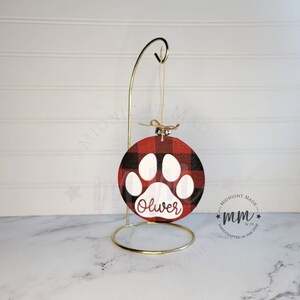 Custom Paw Print, Dog, Cat, Pet Family Ornament Buffalo Plaid Wood ...