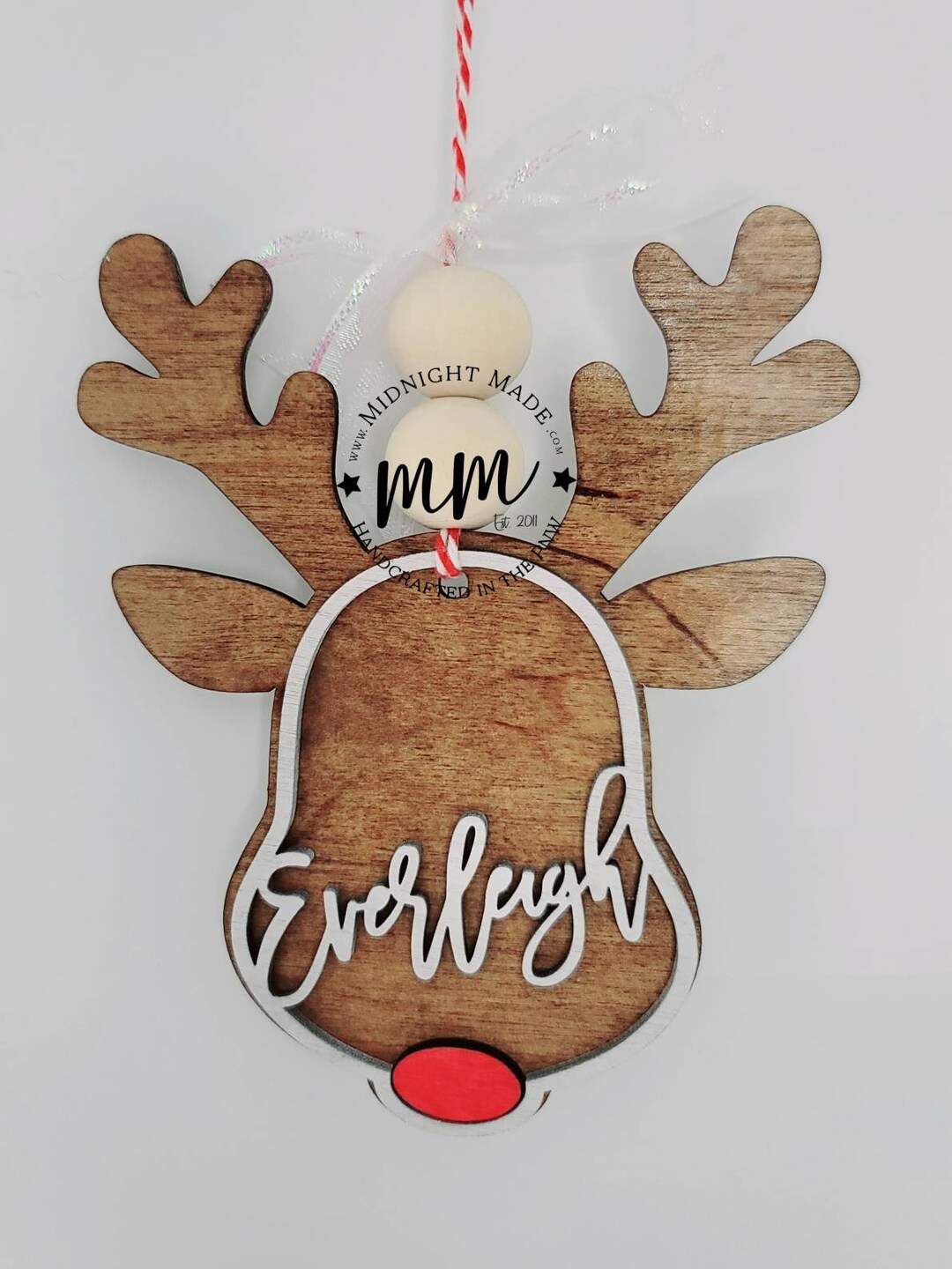 Christmas Reindeer Rudolph Name 2022 Family Ornament Wood Christmas ...