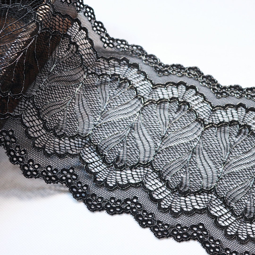2yds Silver Thread Stretch Lace Trim Black Lingerie Bra Lace Underwear ...