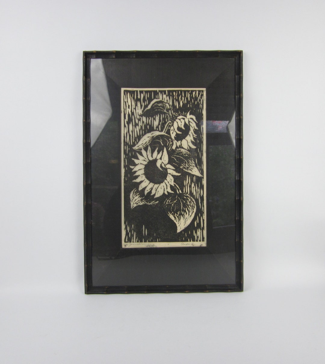 Woodcut Antique Painting With Sunflower Craft Signed Handmade 1920 - Etsy