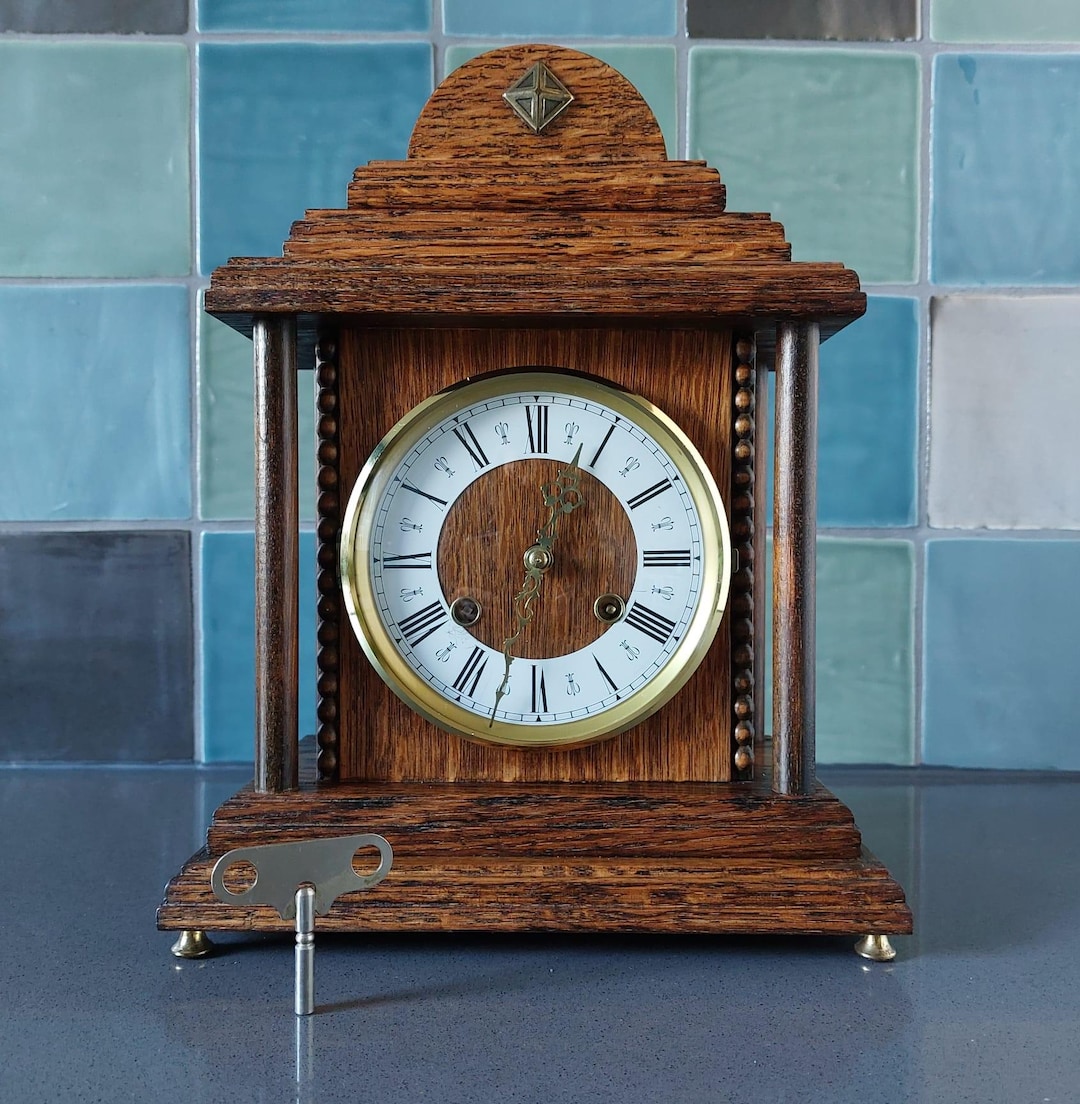 Clock Hermle Germany FHS Table Clock Mantel Clock Wood Key Analog 1970 ...