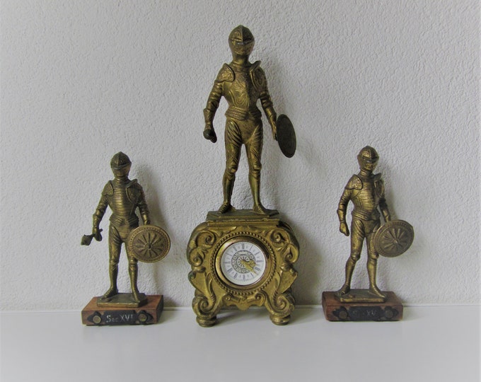 Clock With Knight 2 X Knight in Armor Mantel Clock Mantle Clock Zamak ...