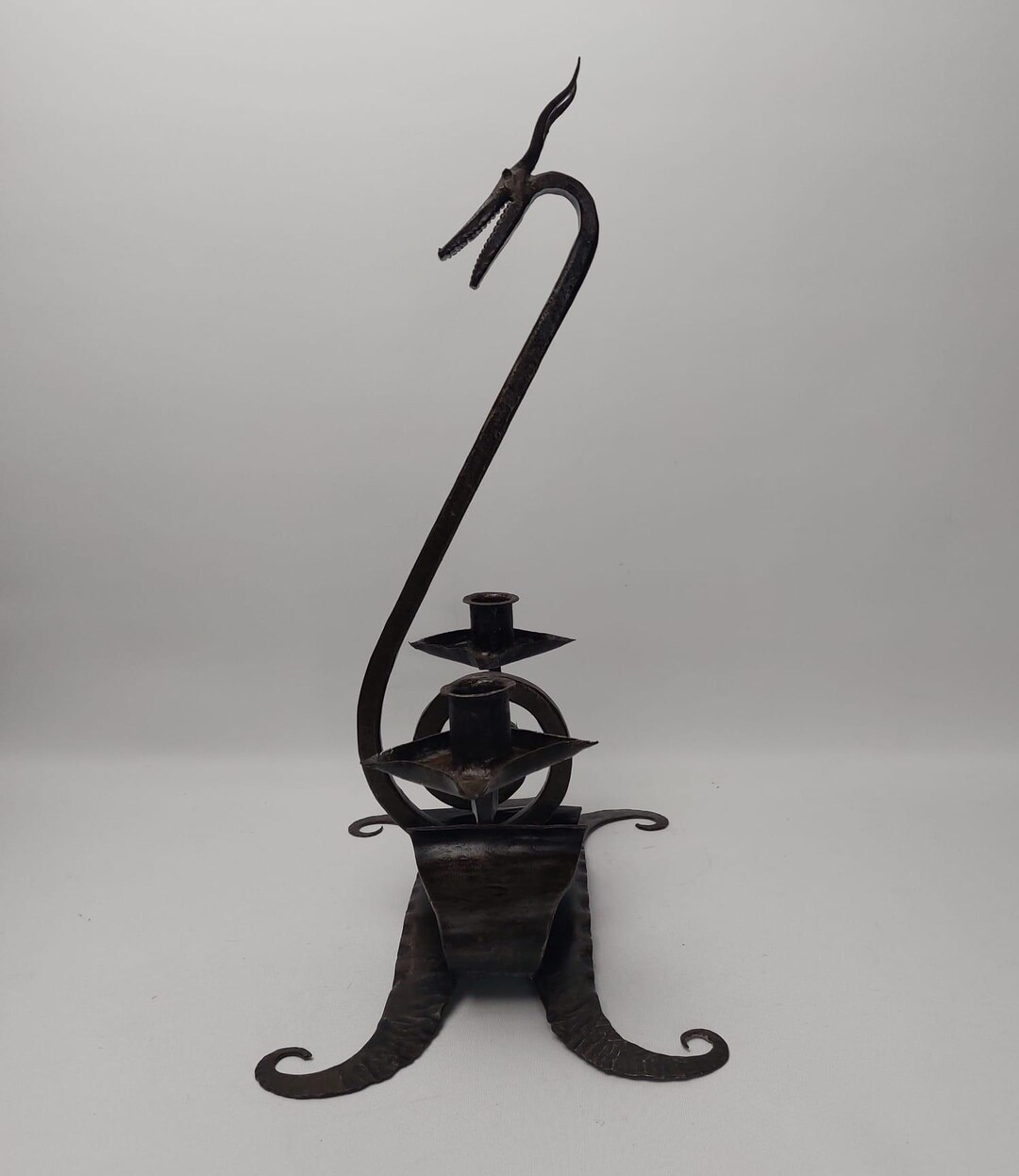 Candlestick Dragon Candle Holder Candle Vintage Antique Hand Forged Art ...