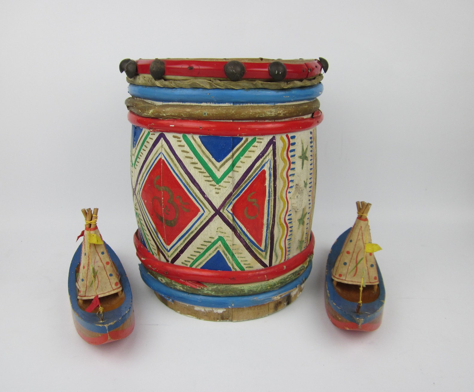 Native American Drum With Handmade Boats Boats Folk Art 1960 - Etsy