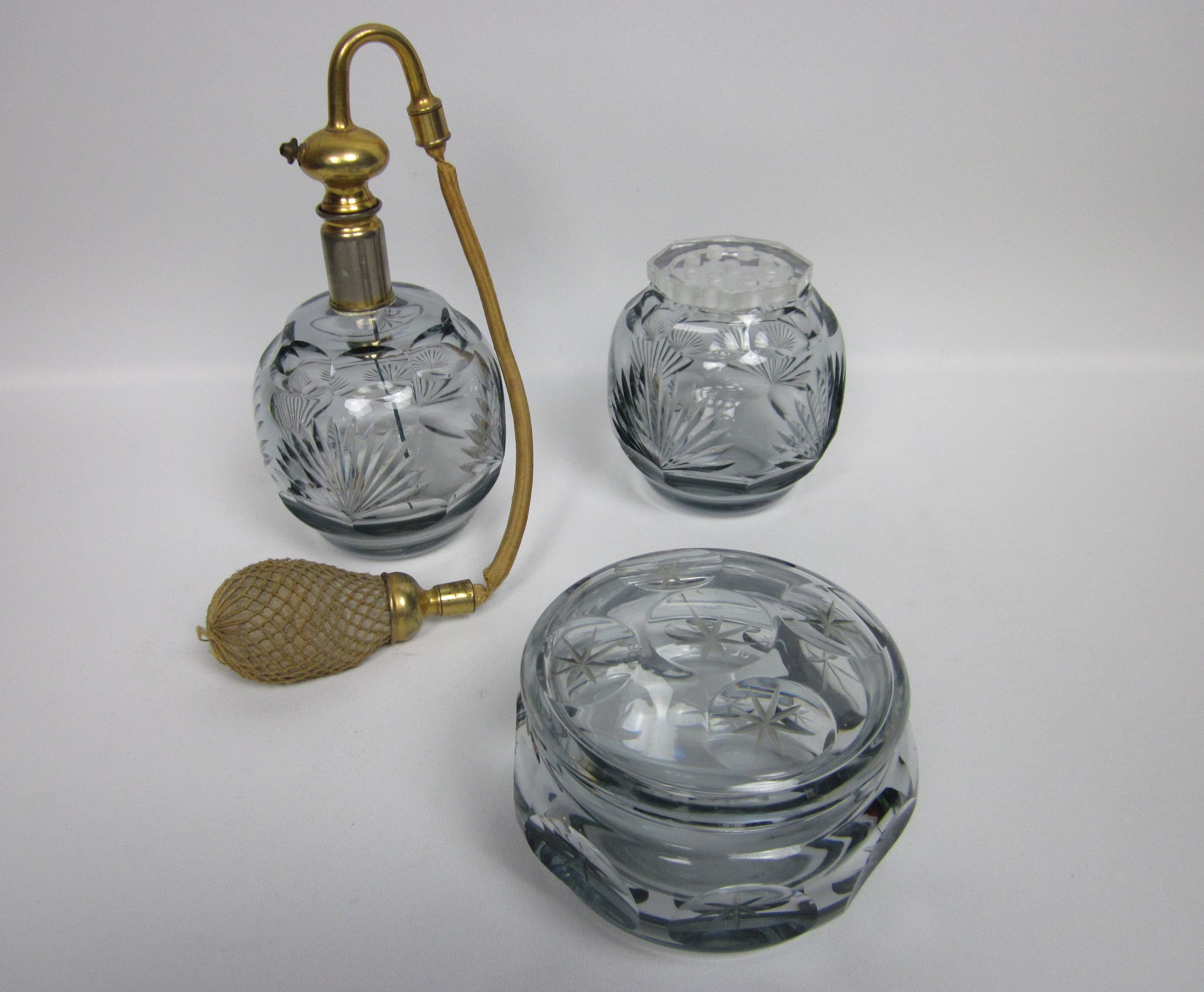 Parfum set Tsjechie kristal lood / rook glas kaptafel set parfumfles ...