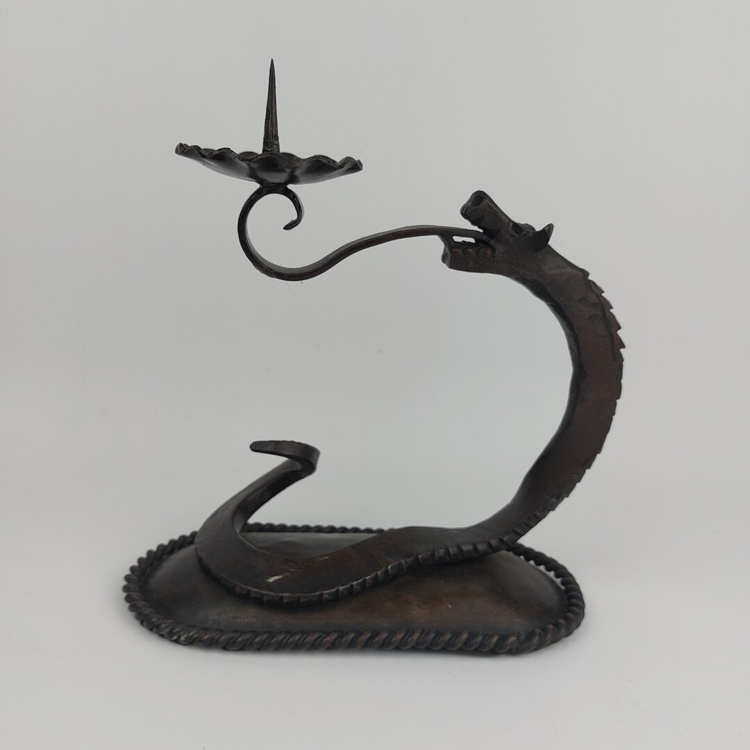 Candlestick Dragon Candle Holder Candle Vintage Antique Hand Forged Art ...