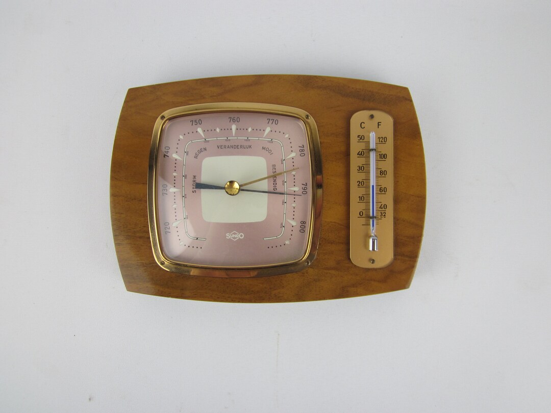 Weerstation Nederland SUNDO Barometer Thermometer Hout Roze 1960 ...