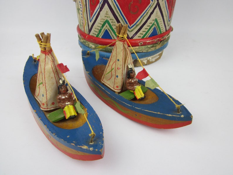 Native American Drum With Handmade Boats Boats Folk Art 1960 - Etsy