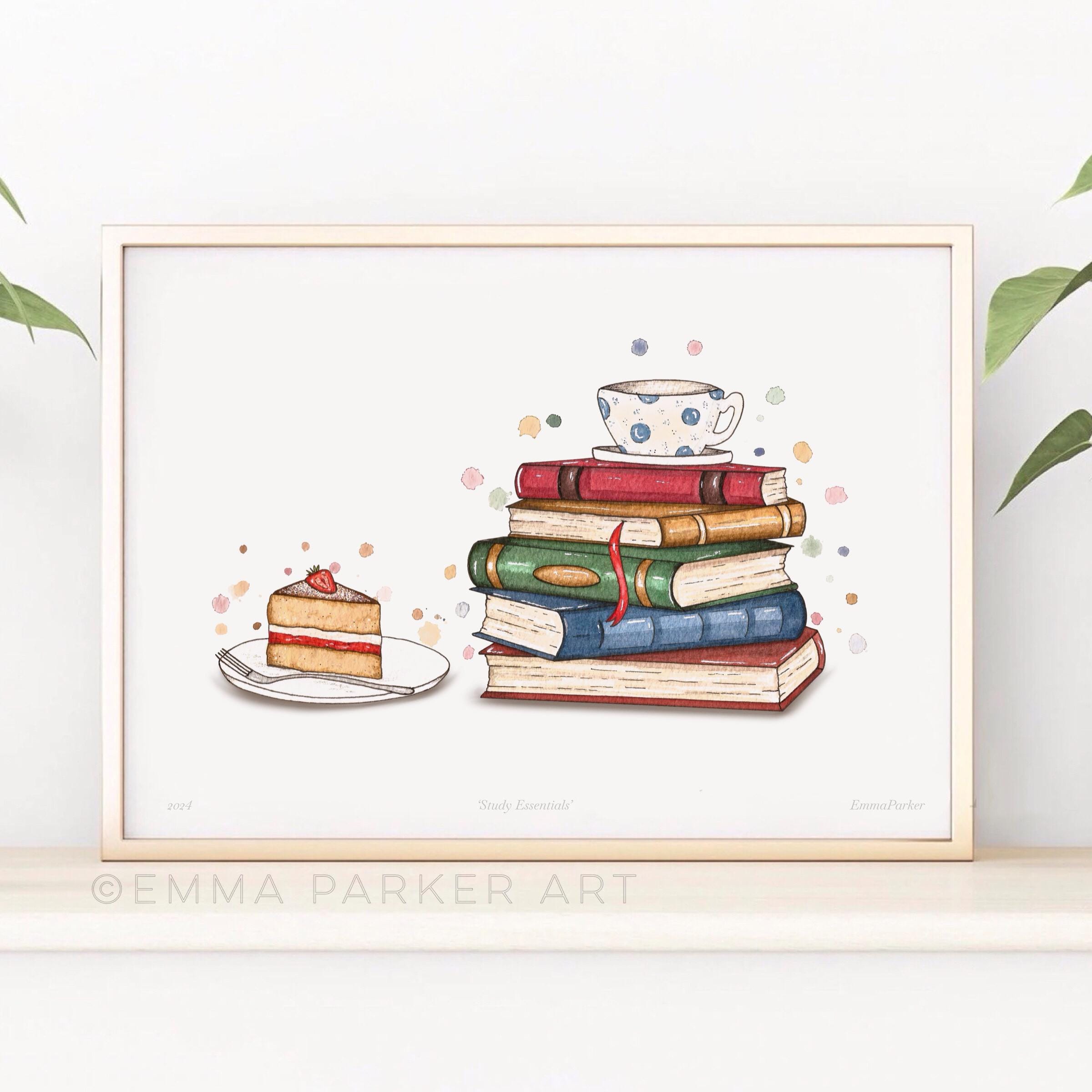 Watercolour Book Stack Fine Art Print | Book Lover Gift | Gifts for ...