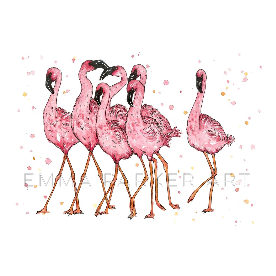 Watercolour Flamingo Fine Art Print ‘girls About Town’ | Flamingo Art ...