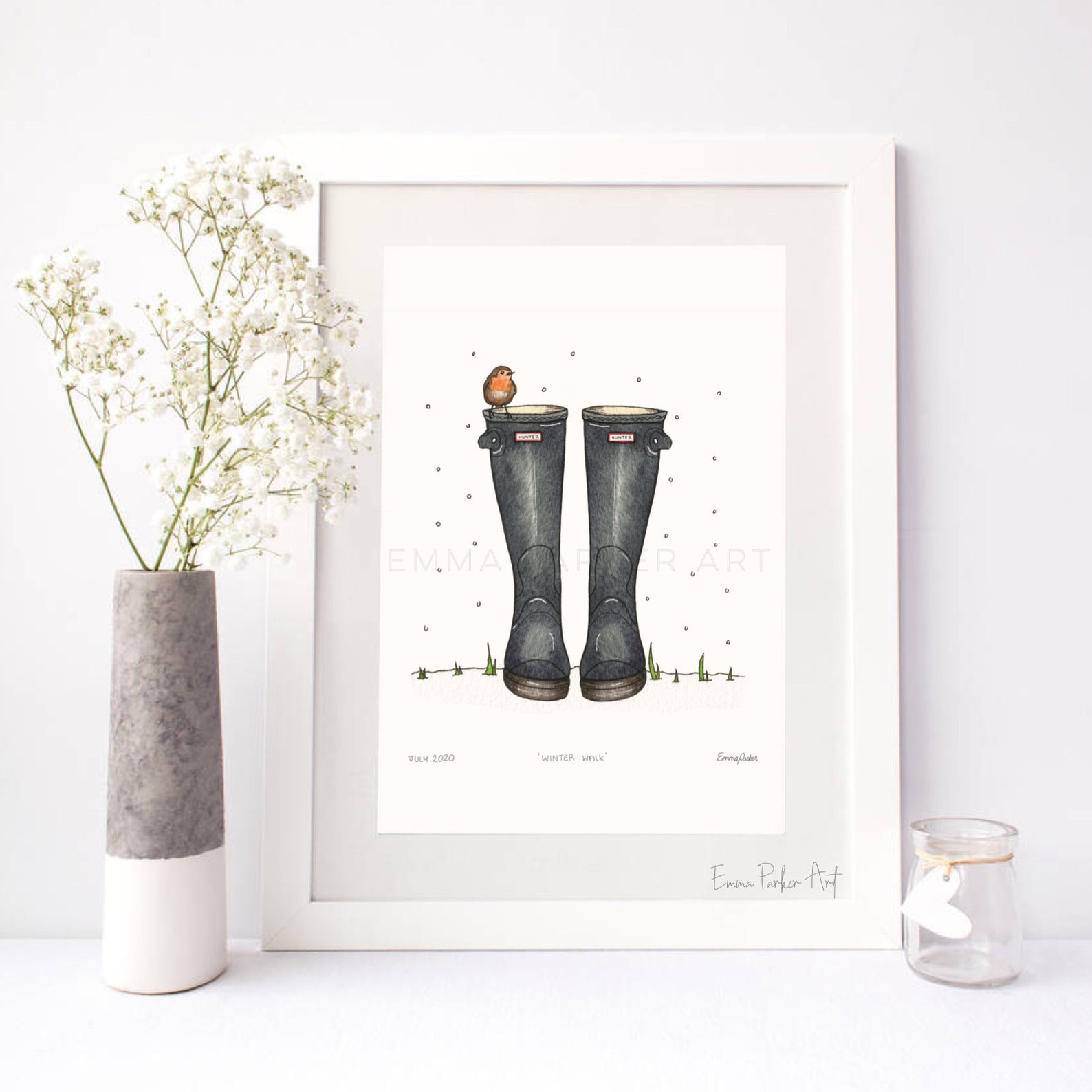 Watercolour Welly Boot Fine Art Print winter Walk Watercolour Winter ...