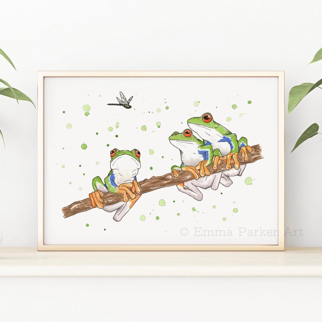 Watercolour Tree Frog Fine Art Print ‘grubs Up’ | Tree Frog Painting ...