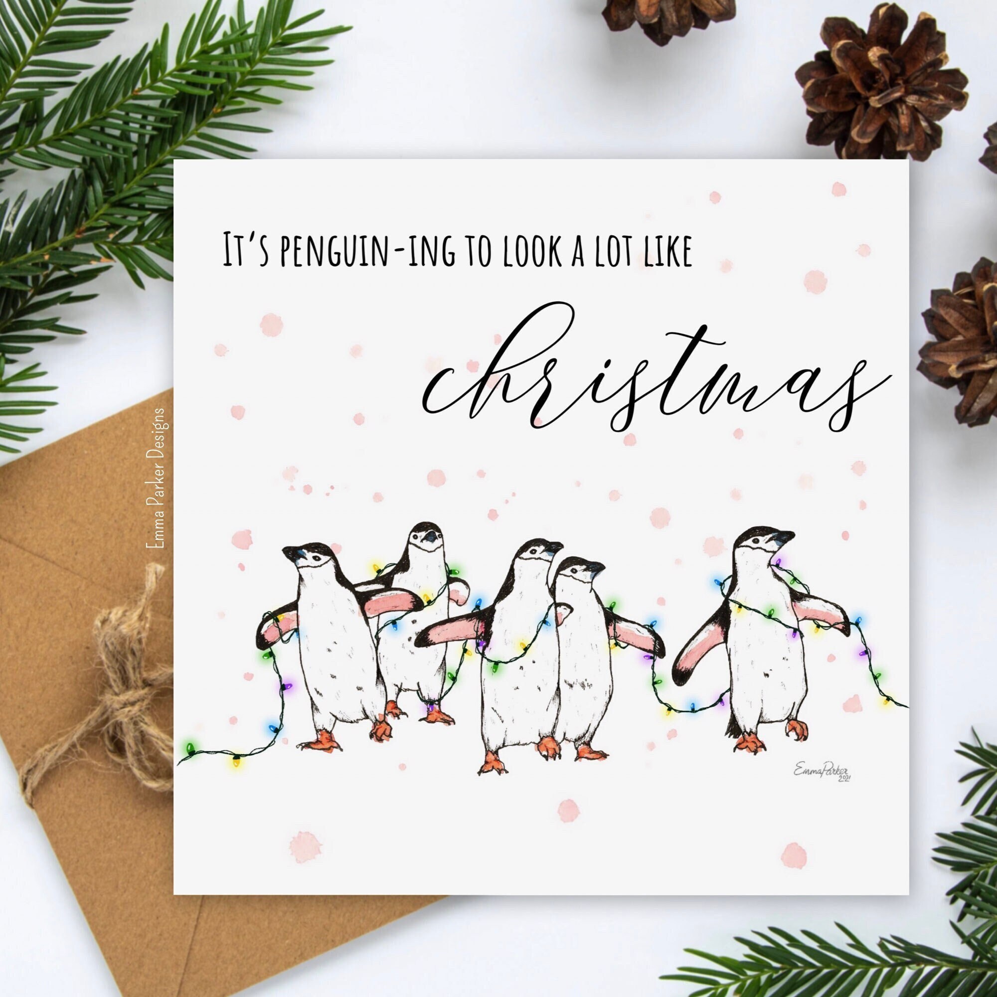 Penguin Christmas Card Cute Penguin Christmas Card - Etsy