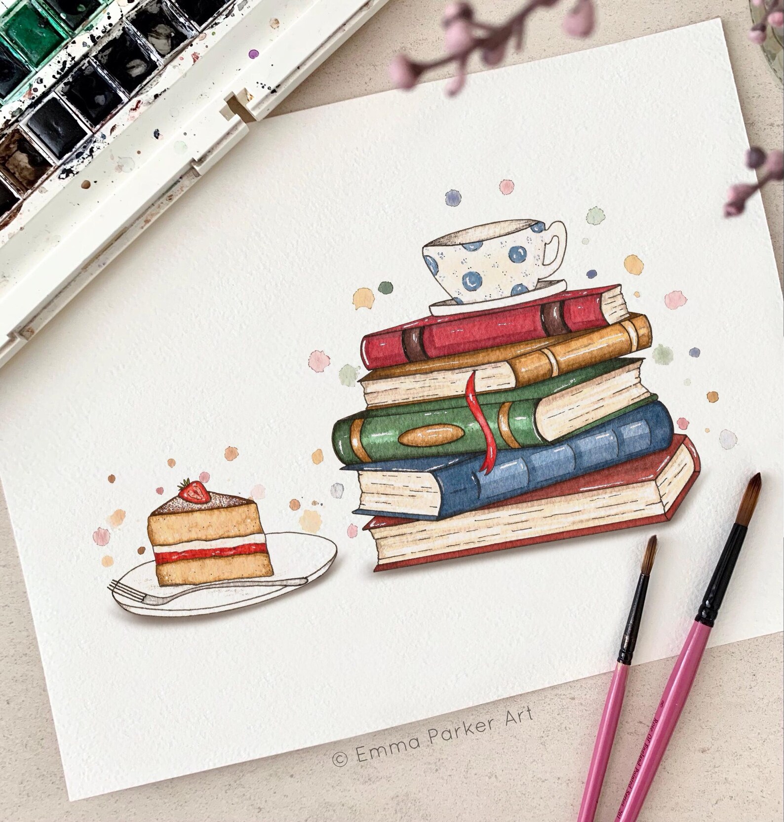 Watercolour Book Stack Fine Art Print | Book Lover Gift | Gifts for ...