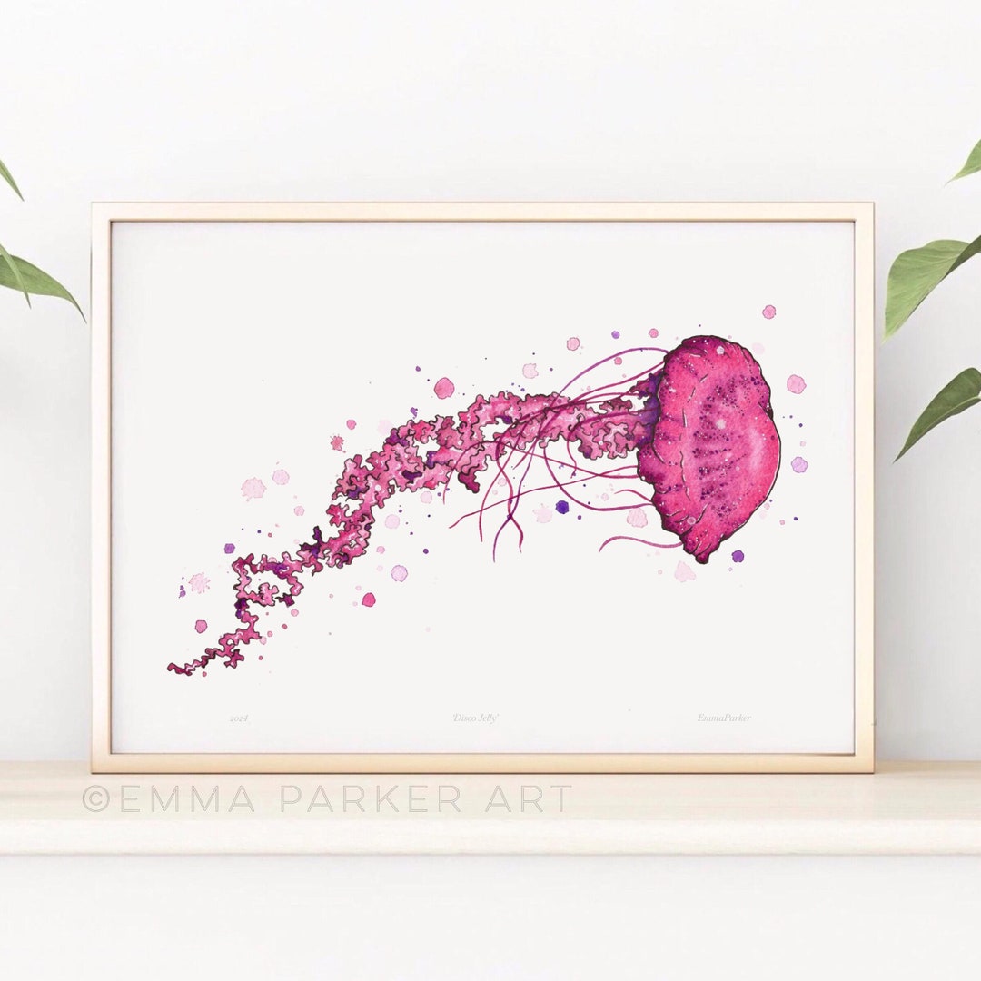 Watercolour Pink Jellyfish ‘disco Jelly’ Fine Art Print | Nautical Art ...