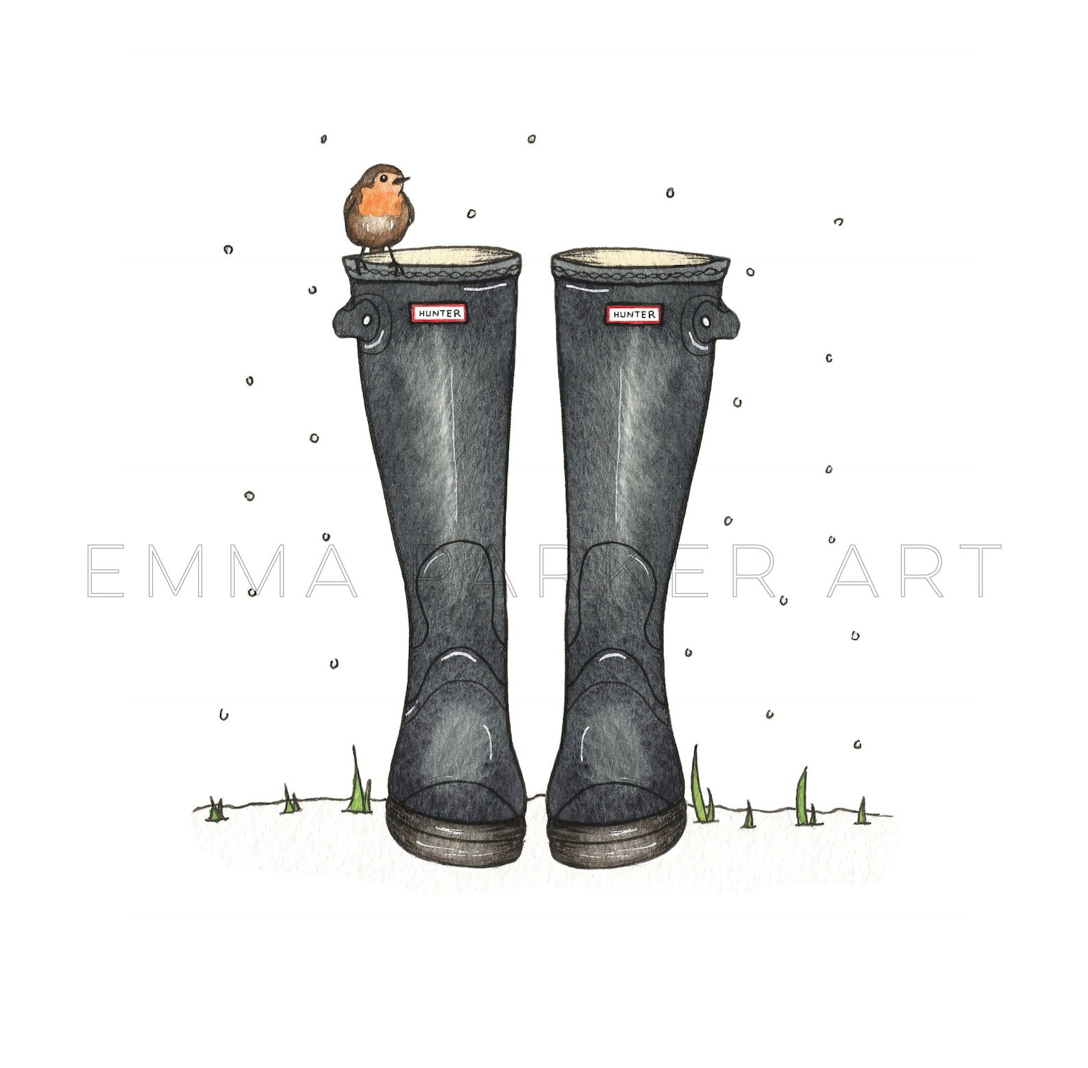 Watercolour Welly Boot Fine Art Print winter Walk Watercolour Winter ...