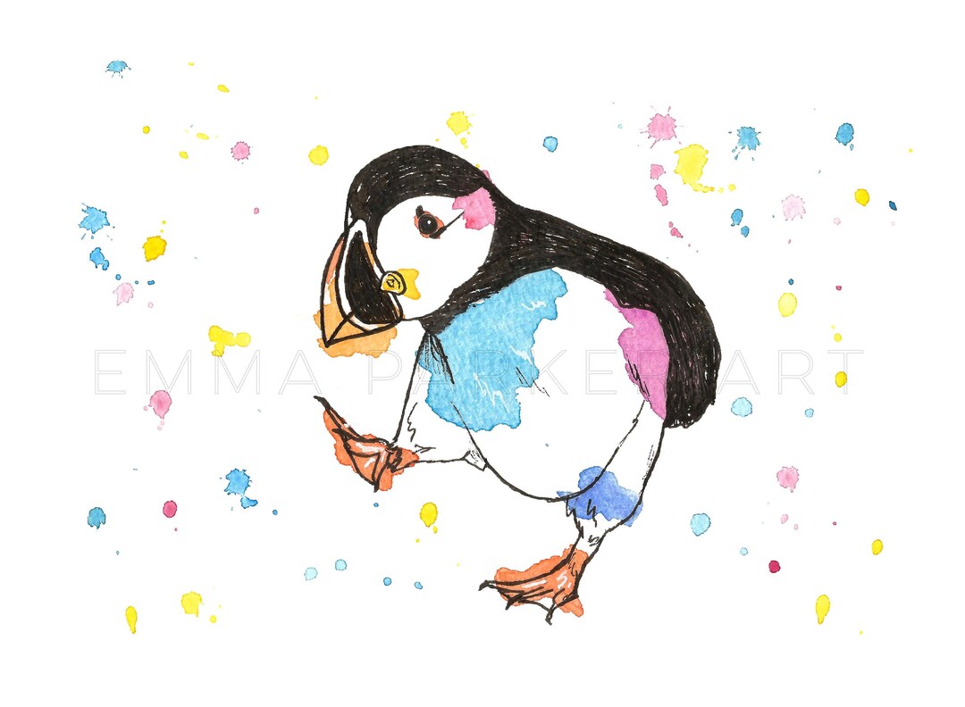Watercolour Puffin Fine Art Print Print ‘lottie’ | Watercolour Puffin ...