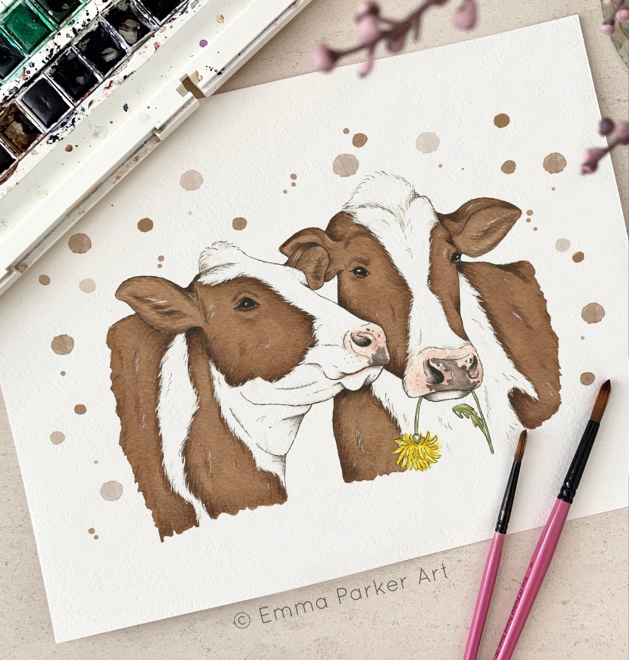 Watercolour Cows Fine Art Print Cute Cow Poster Cow Art Cattle Art ...