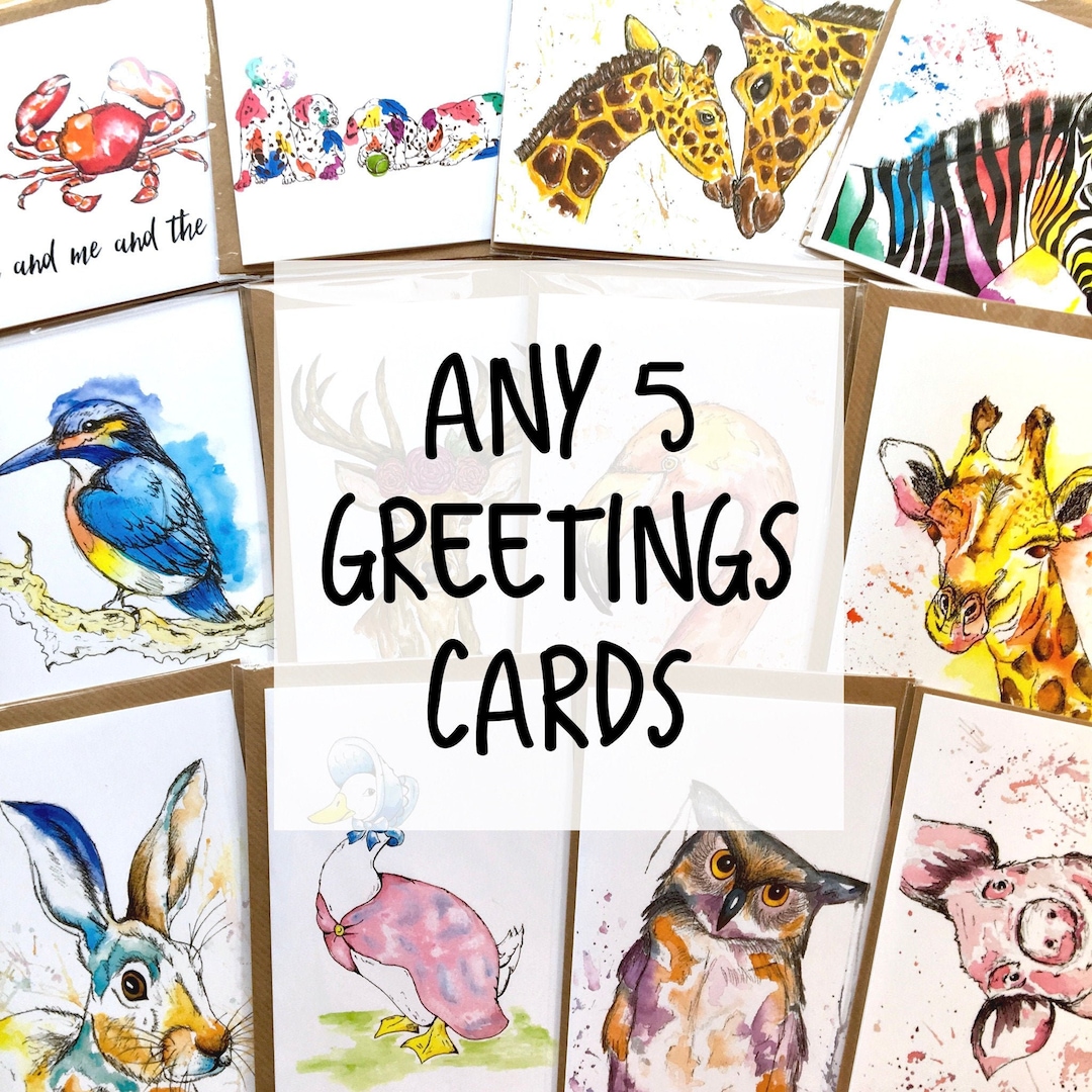 Pack of 5 Greetings Cards - ANY 5 - Etsy UK