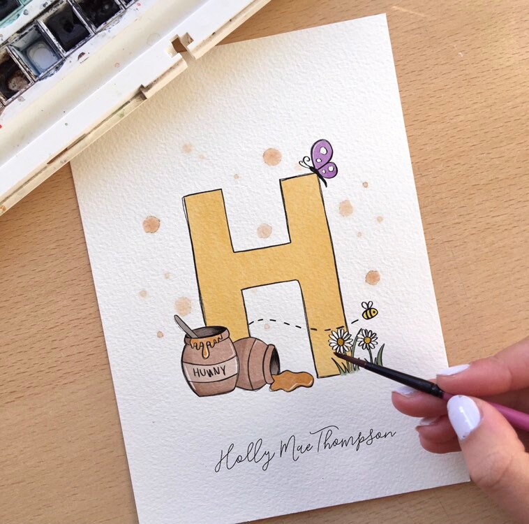 Custom Hand-painted Watercolour Initial Painting Nursery Art - Etsy UK