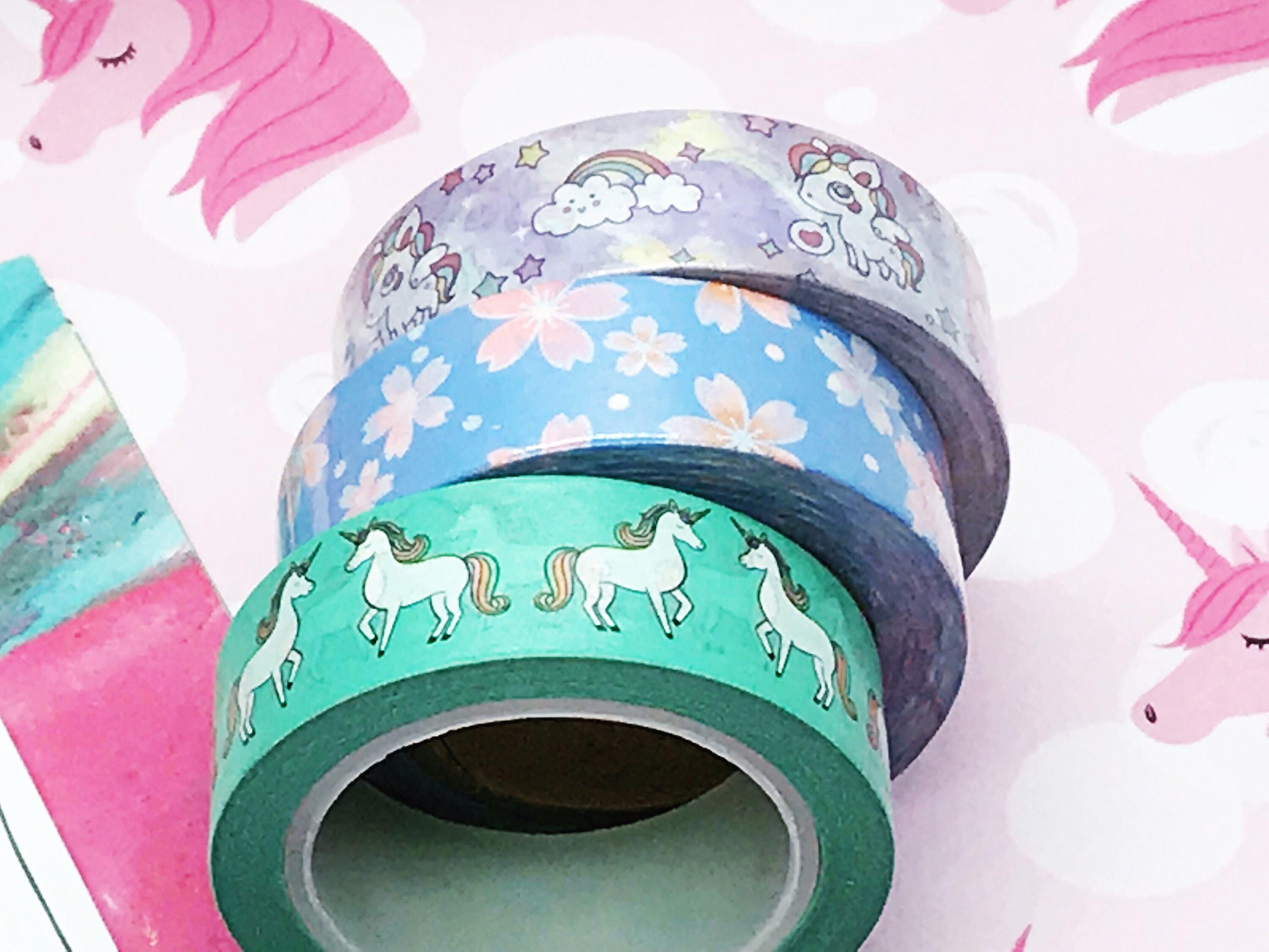 Unicorn Washi Tape Pink and Blue Cherry Blossom Washi Tape - Etsy