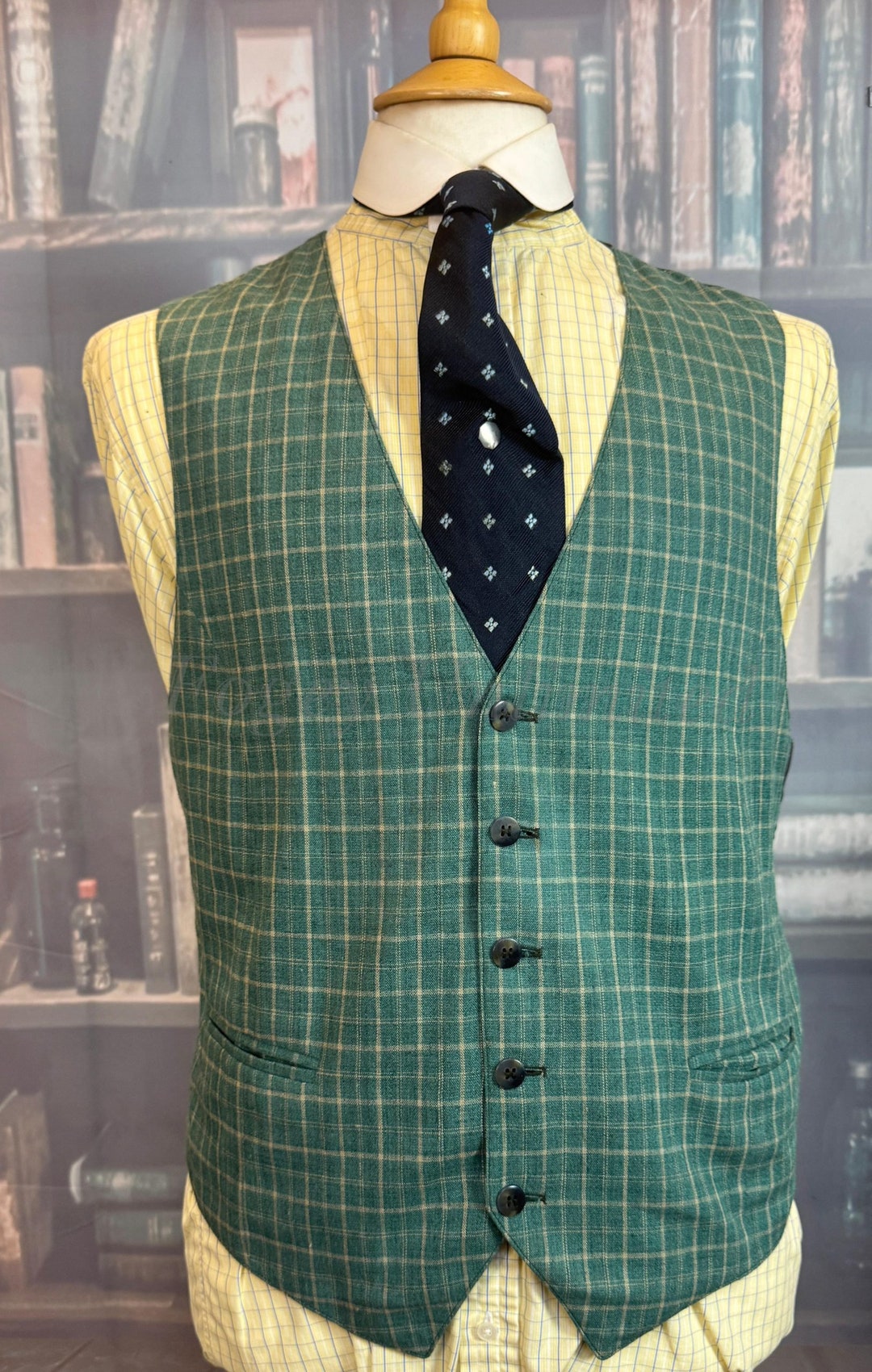 Vintage Green Check Waistcoat/vest Chest 42"/107cm (WCSB) - Etsy