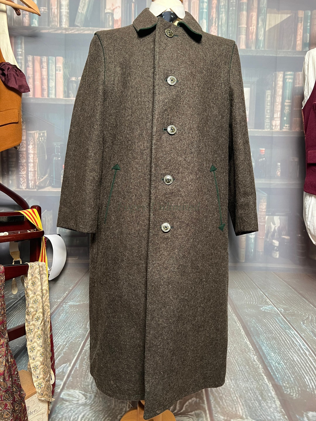 Vintage Heavyweight German Loden Green Overcoat 42"/107cm Chest (riku ...