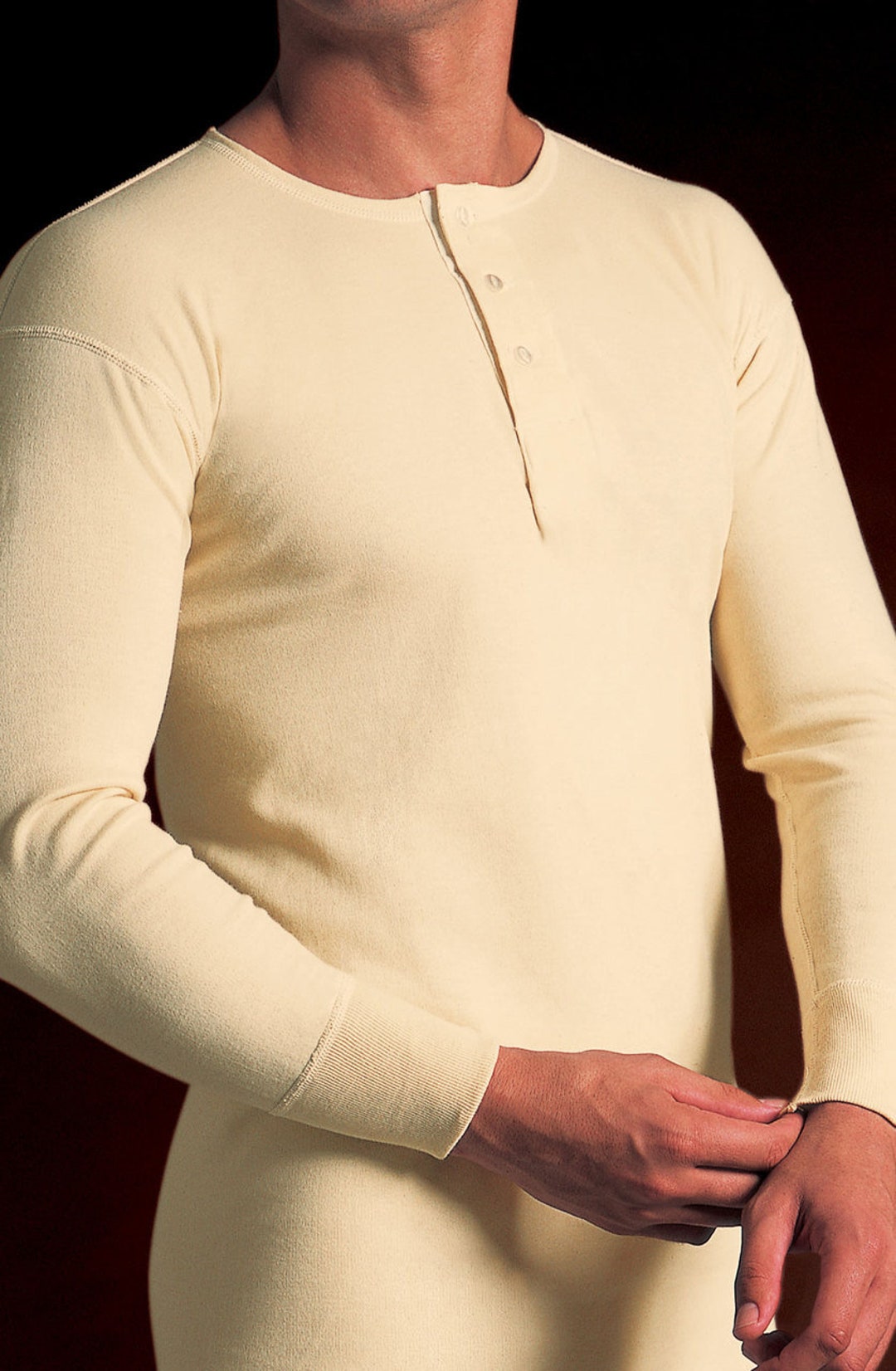Vedoneire Winterlock Cream Henley Button Front Undershirt LONG Sleeve ...