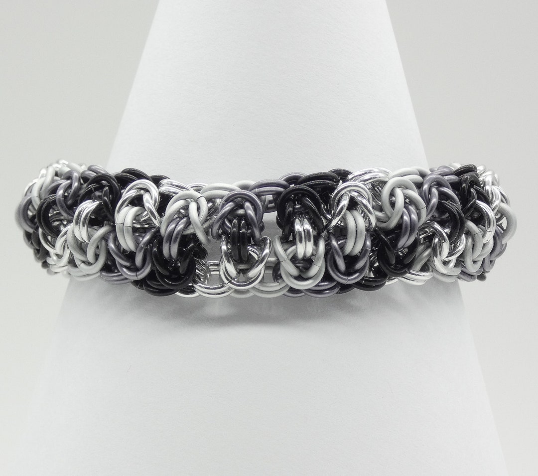 Byzantine Ladder, Chain Mail, Chainmail, Chainmaille, Cuff, Black, Gray ...