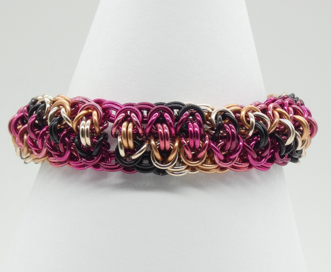 Byzantine Ladder, Chain Mail, Chainmail, Chainmaille, Cuff, Black, Rose ...