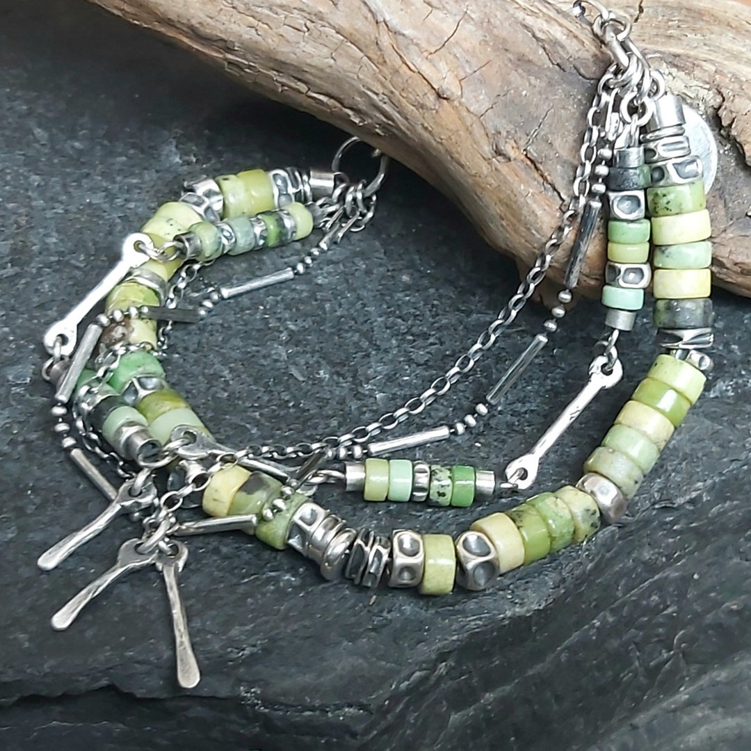 Handmade Silver Bracelet With Chrysoprases - Etsy