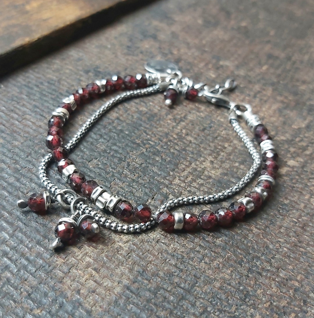Handmade Oxidized Silver Bracelet Garnetes - Etsy