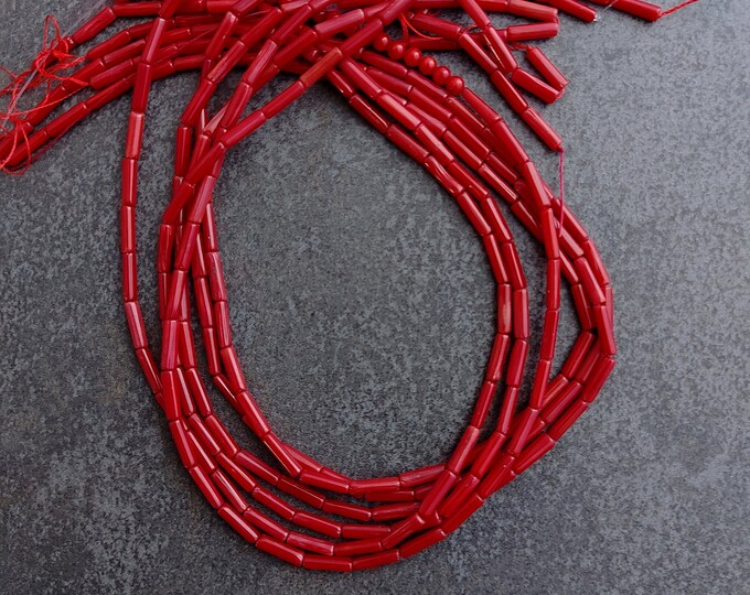 Red Coral Tube Beads Long Tube Red Coral Beads Genuine Coral Beads for ...