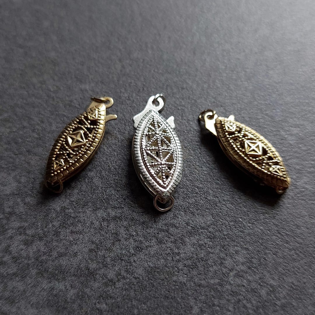 Sterling Silver Filigree Clasp Fishhook Clasp Gold Plated Oval Clasp ...