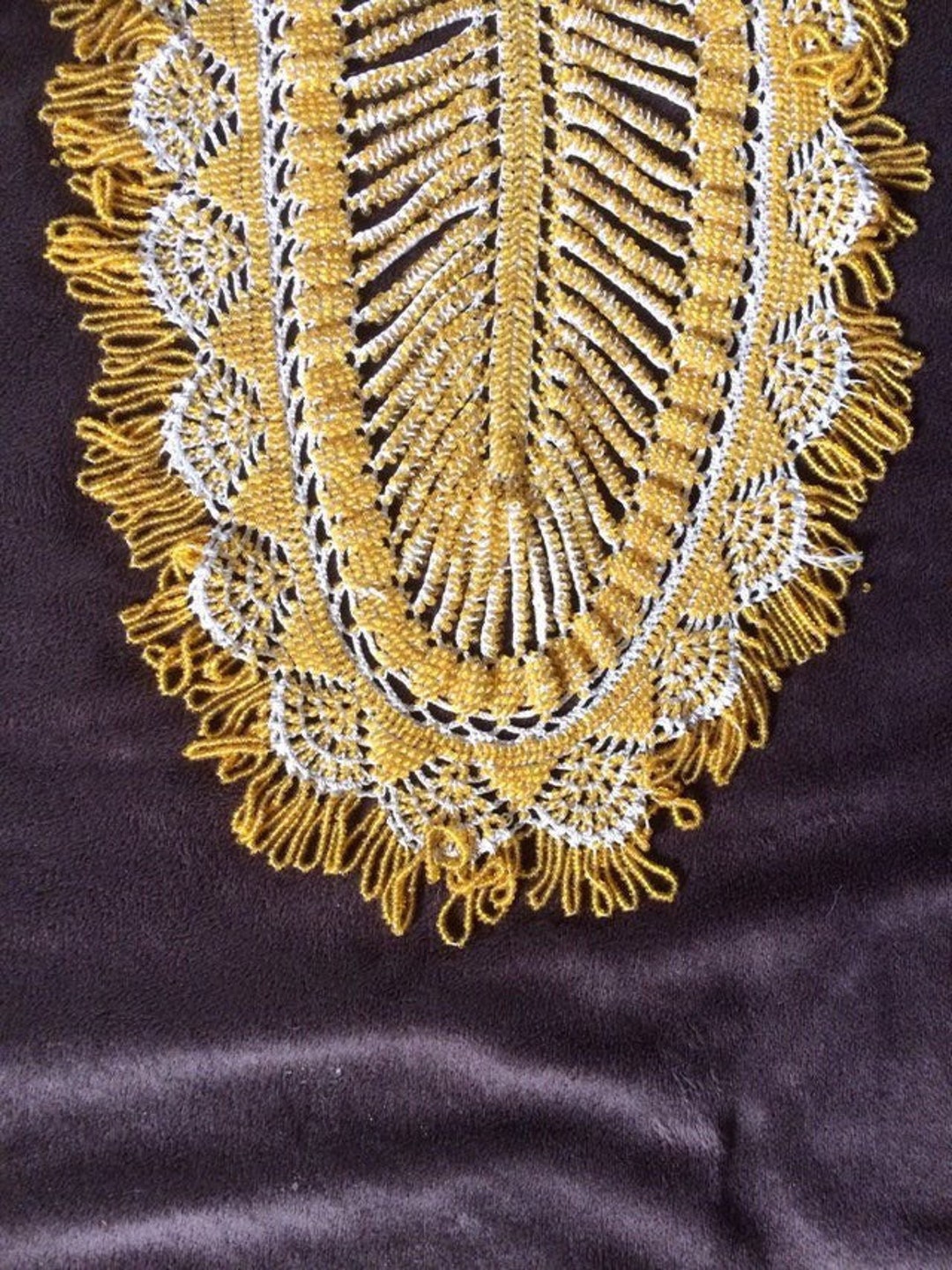 Superb Antique Glass Beaded and Crocheted Lace Panel. Flapper Headdress ...