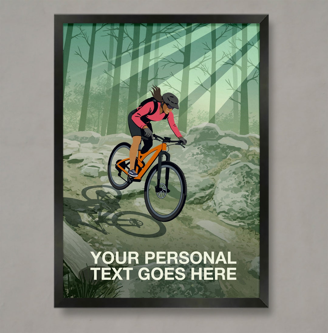 Personalised Female Mountain Biker Poster, Custom Mountain Bike Art ...
