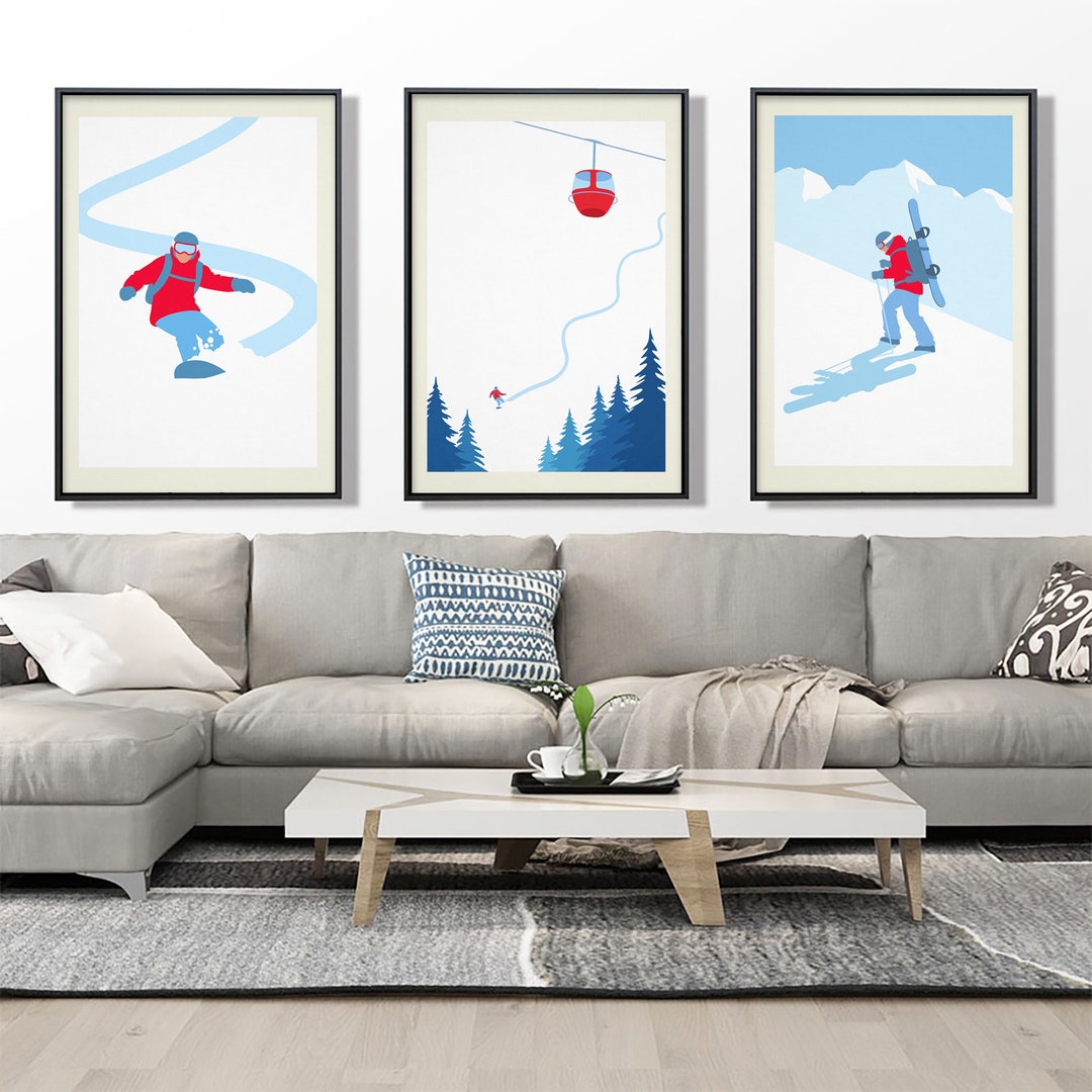 Set of 3 Unframed Minimalistic Snowboard Prints, Set of 3 Unframed Ski ...