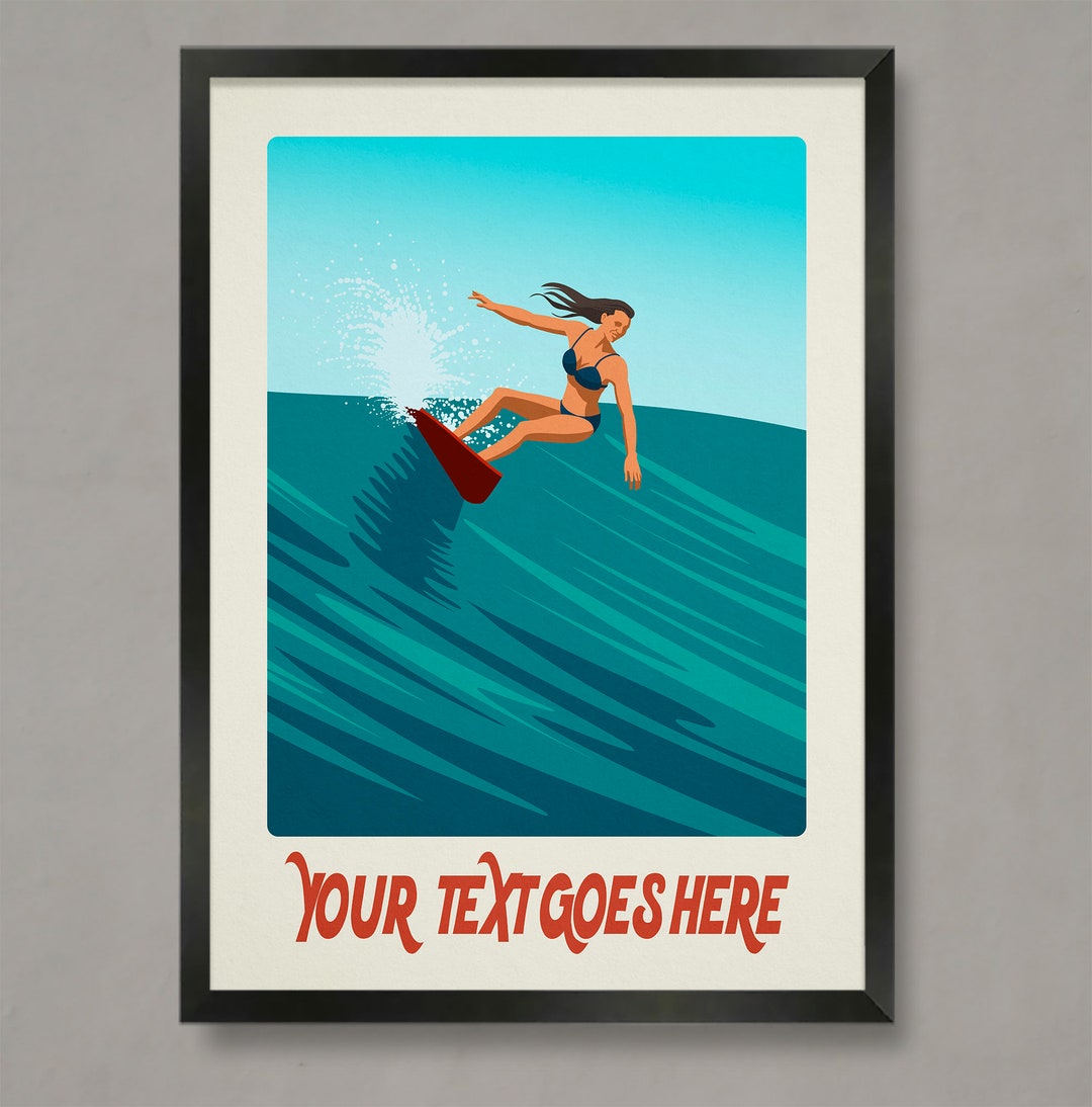 Personalised Surf Gift, Custom Surf Art Print, Female Surfer Poster ...