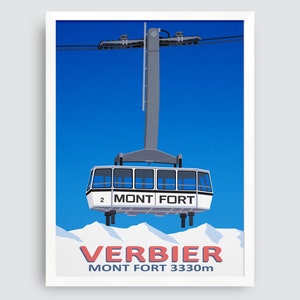 Verbier Vintage Cable Car Poster, Ski Resort Poster, Ski Print ...