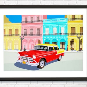 Havana ,cuba Old Car Parked on Street ,wall Decor Art Print - Etsy
