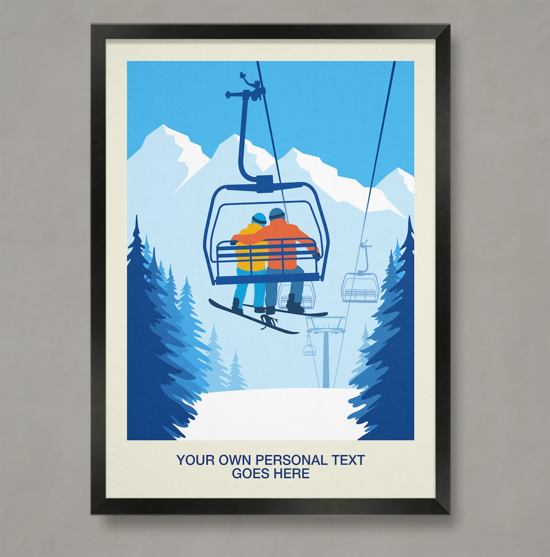 Personalized Snowboard Couple Print: Ski Lift Poster - Etsy