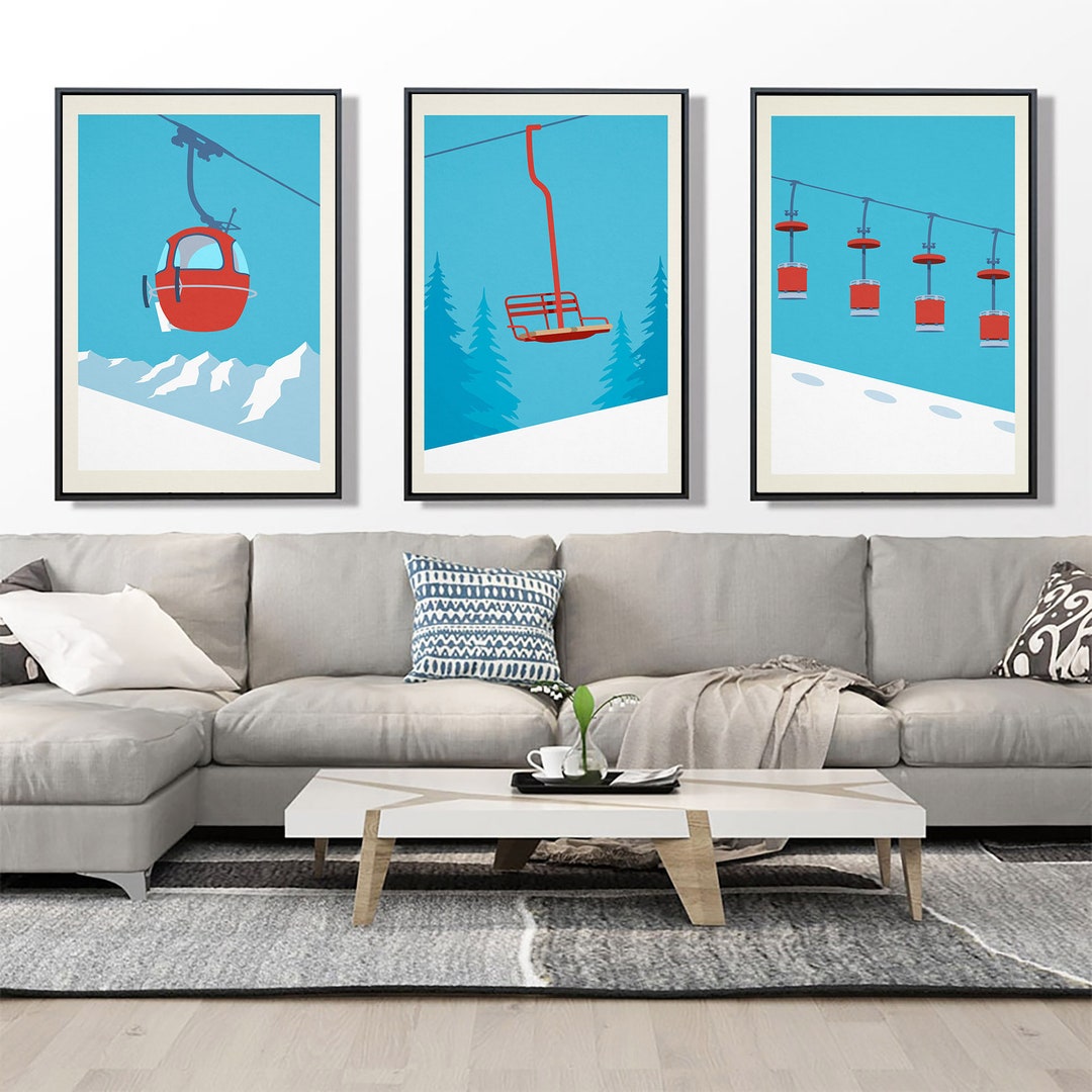 Set of 3 Unframed Minimalistic Ski Lift Prints, Set of 3 Unframed Ski ...