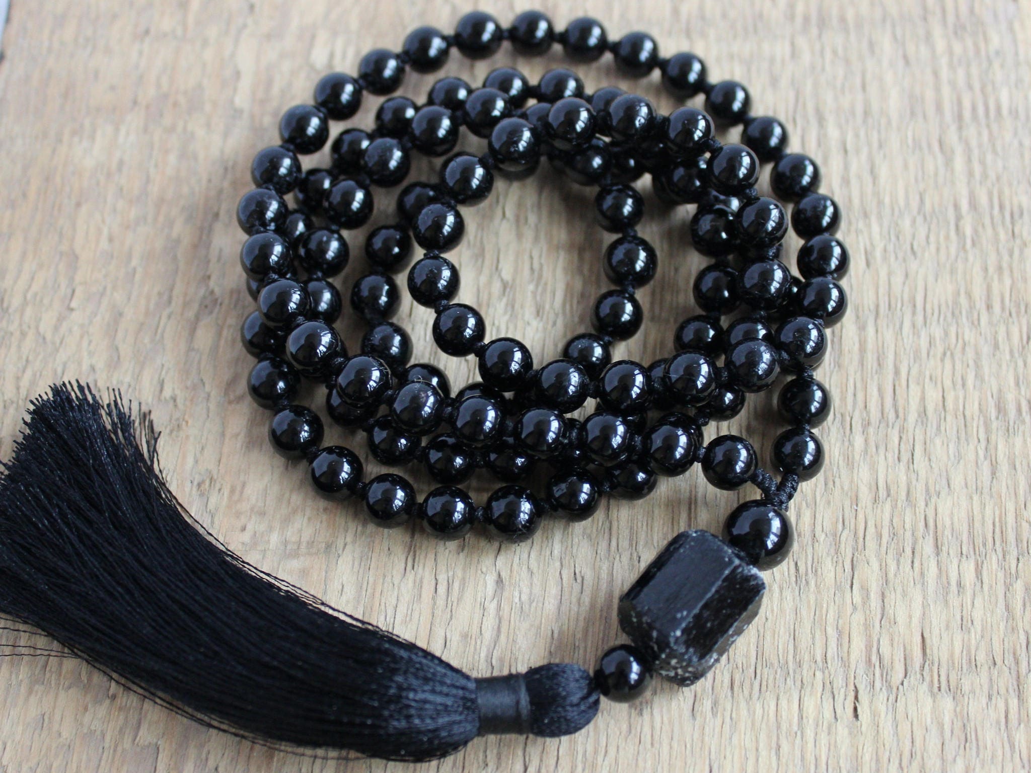 Black Tourmaline Mala Beads Necklace Buddhist Prayer Beads | Etsy