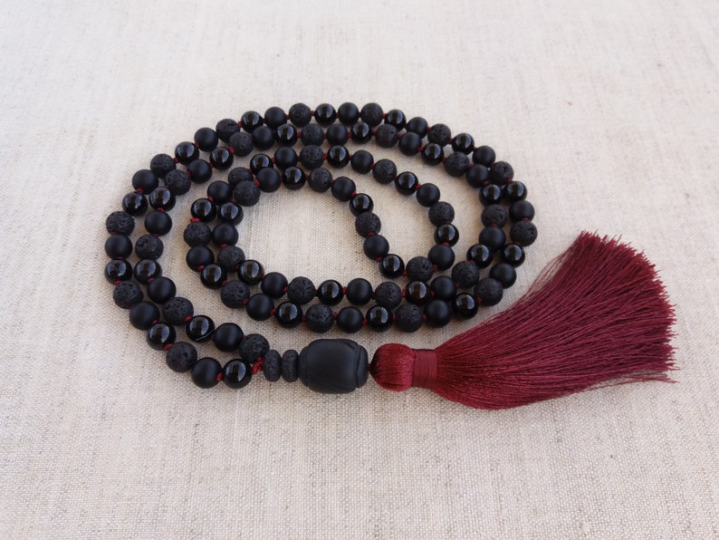 Black Mala Beads 108 Hand Knotted Necklace Buddhist Prayer | Etsy