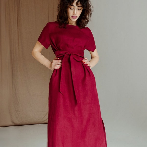 Red Linen Dress - Etsy