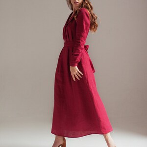 Burgundy Red Linen Dress With Front Buttons Linen Bridesmaid - Etsy