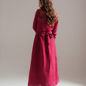 Burgundy Red Linen Dress With Front Buttons Linen Bridesmaid - Etsy
